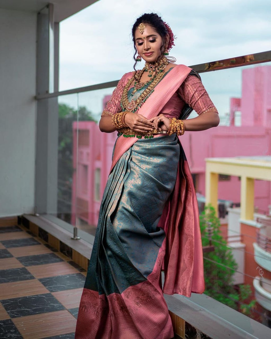 Alluring Firozi Soft Silk Saree – Pattuvaa